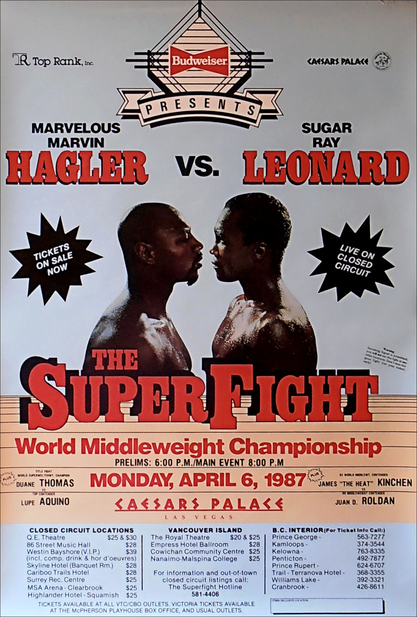 MARVIN HAGLER vs. SUGAR RAY LEONARD (Budweiser) V