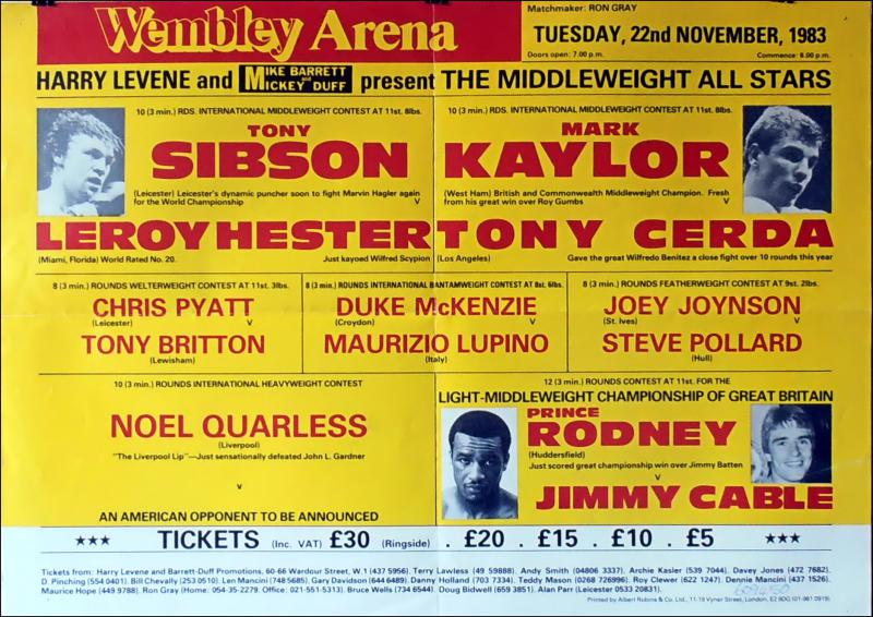 TONY SIBSON vs. LEROY HESTER (Site)